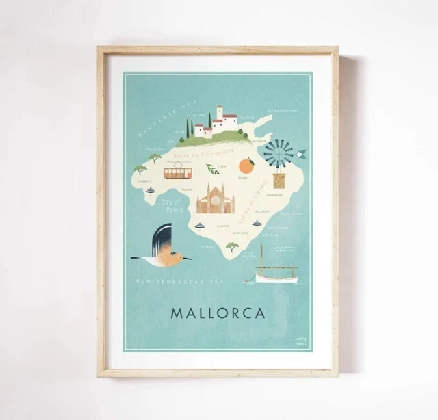 Kna Prints - Mallorca Map Print By Henry Rivers | Mallorca Illustrated ...