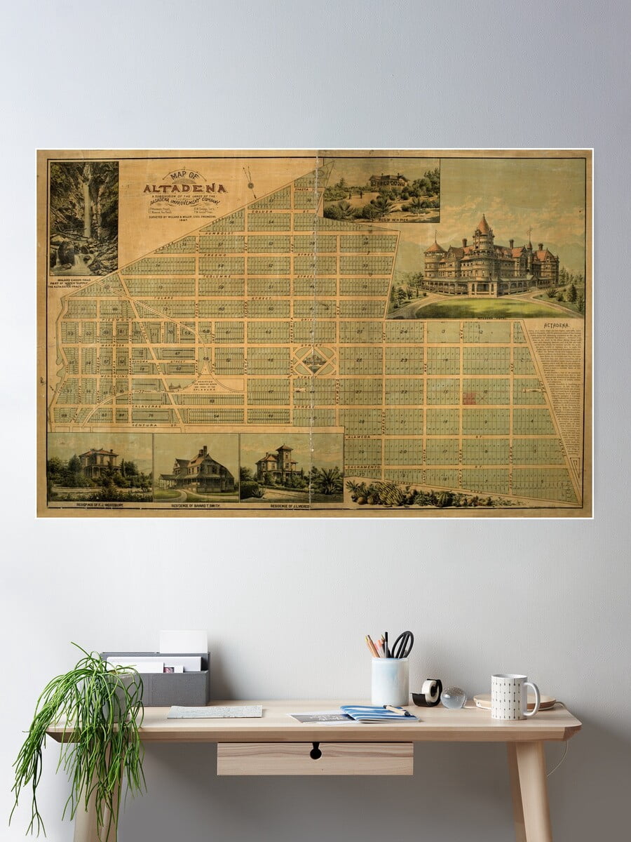 Kna Prints - Map Of Altadena 1887 Poster Wall Art, Modern Wall Decor ...