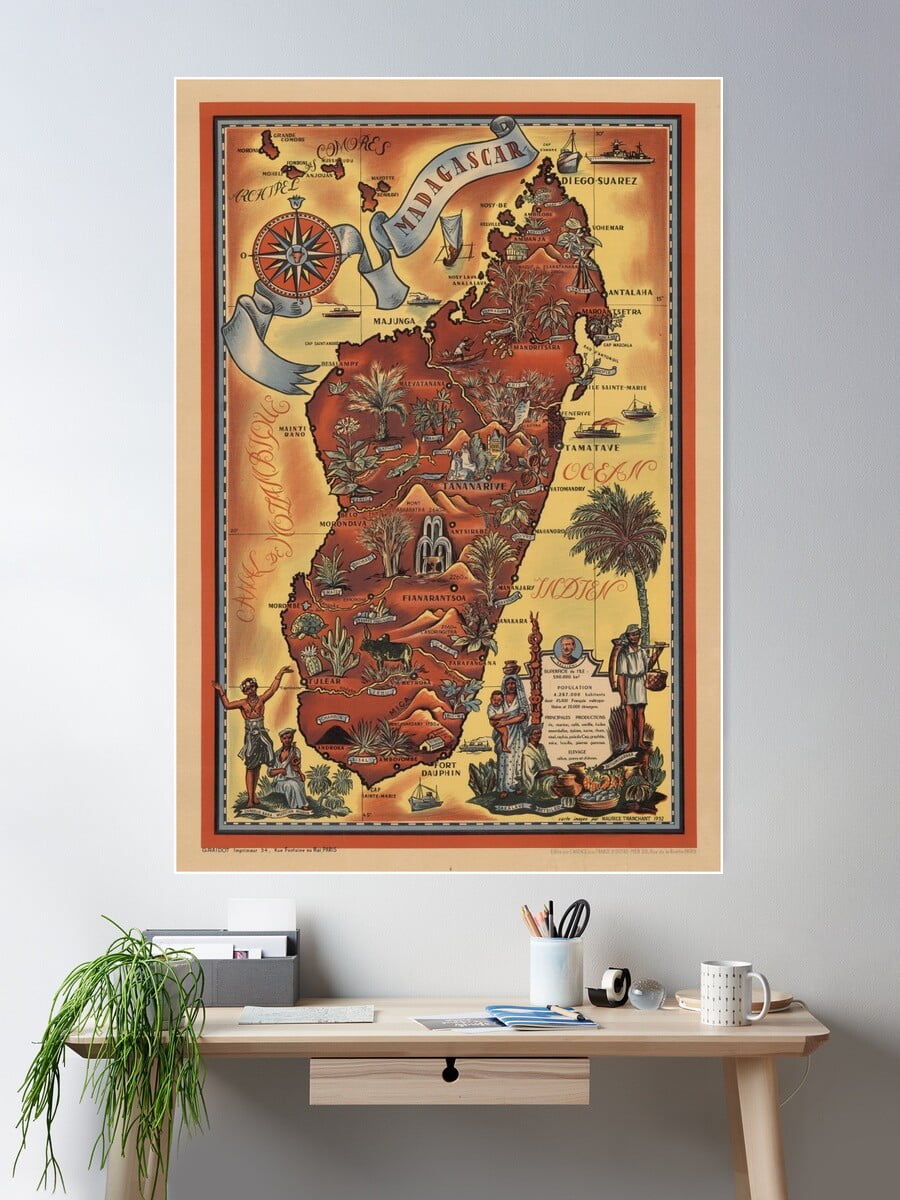 Kna Prints - Map Of Madagascar 1952 Poster, UNFRAMED-12x18 - Walmart.com