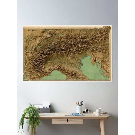 Kna Prints - Map Of The Italian Alps 1899 Poster , UNFRAMED-24x36 ...