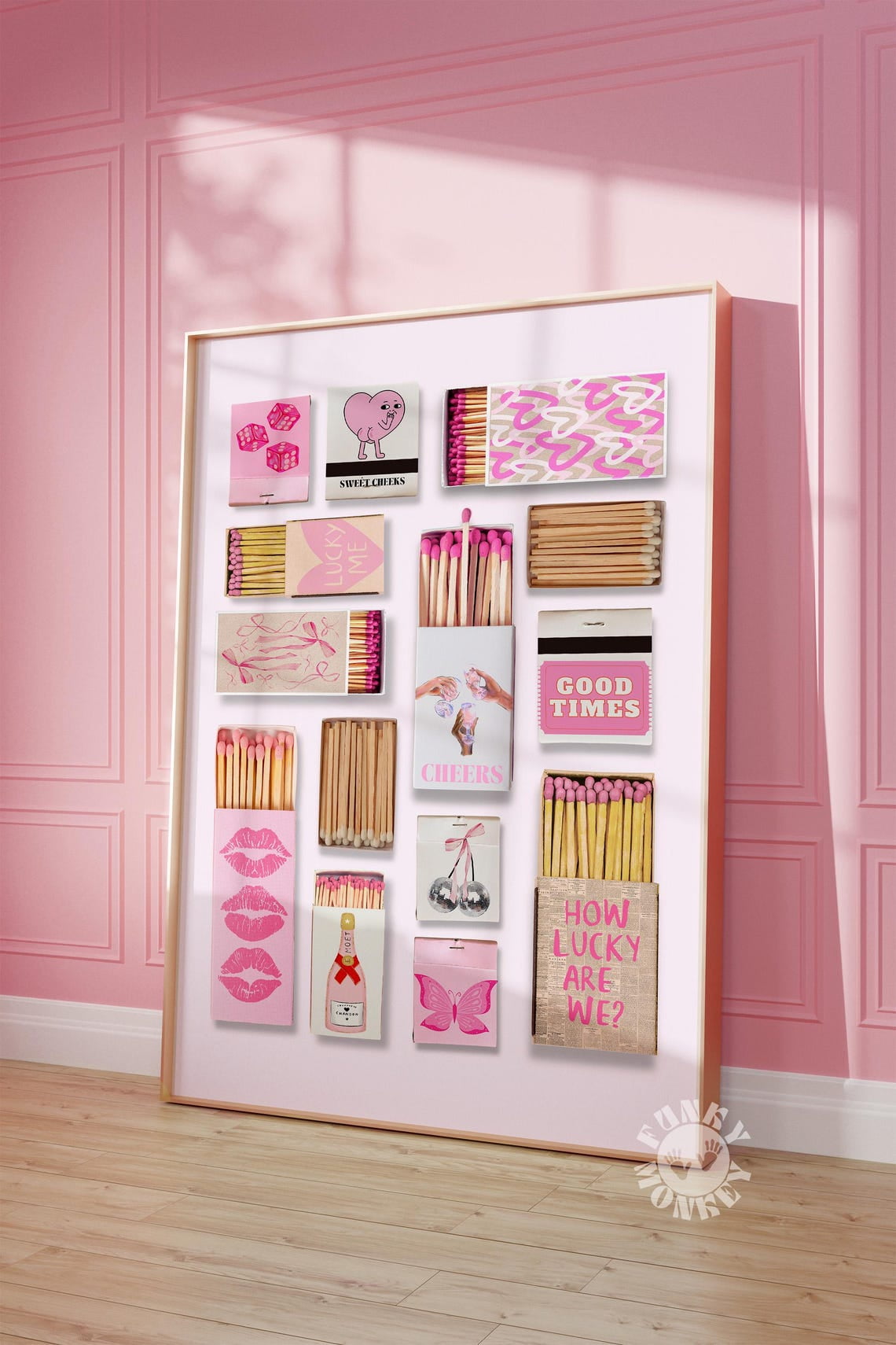 Kna Prints - Matchbox Art Print, Pink Trendy Matches Poster, Vintage ...