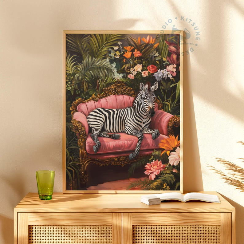 Kna Prints - Maximalist Zebra On Velvet Sofa Wall Art, Bold Print ...