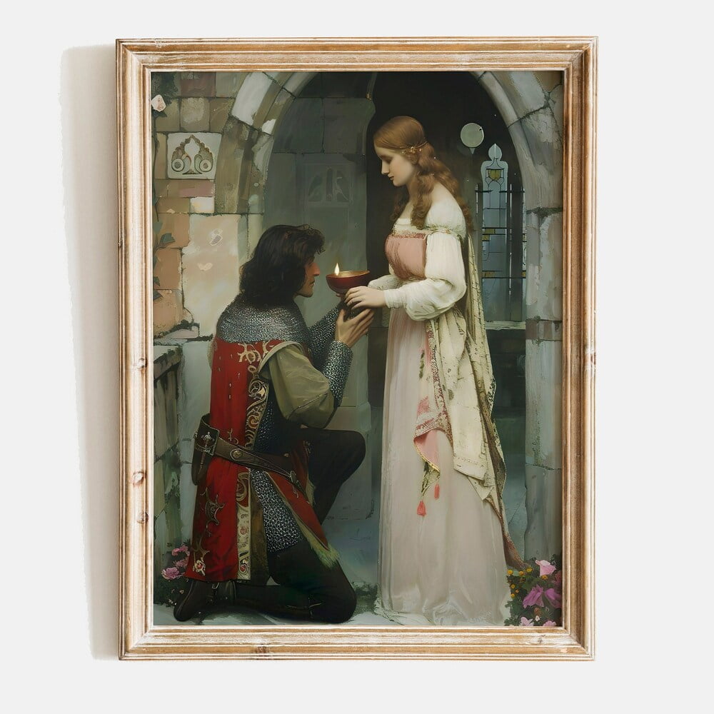 Kna Prints - Medieval Knight Kneeling Before A Princess, Prince And ...