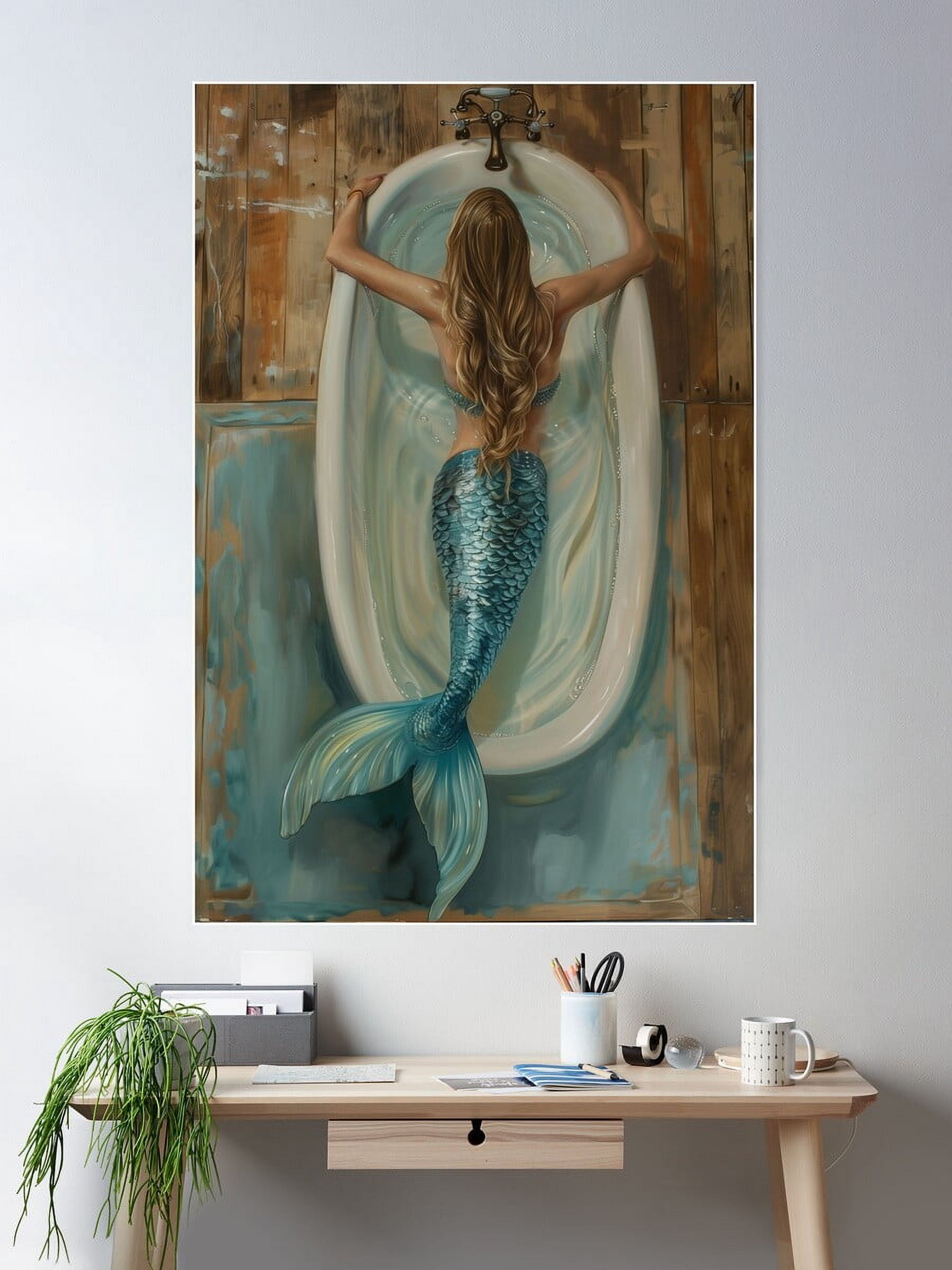 Kna Prints - Mermaid Enjoying The Bath For Home Decor, Living Room ...