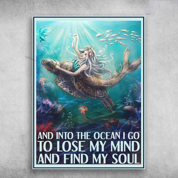 Kna Prints - Mermaid Poster, Turtle Decor, And Into The Ocean, I Go To ...