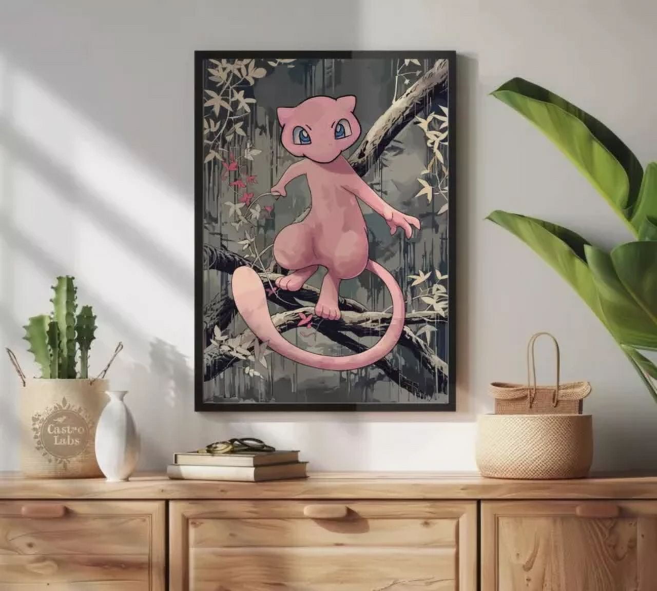 Kna Prints - Mew Pokemon Poster - Japanese Tapestry Style Mythical Art ...