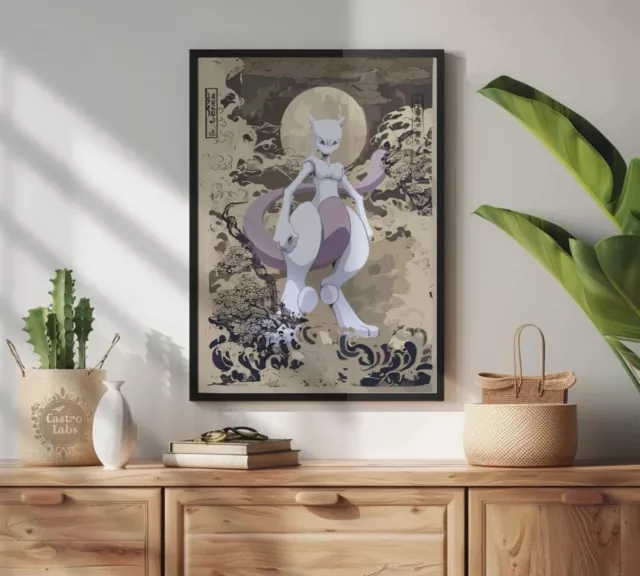 Kna Prints - Mewtwo Pokemon Poster - Japanese Tapestry Style Psychic ...