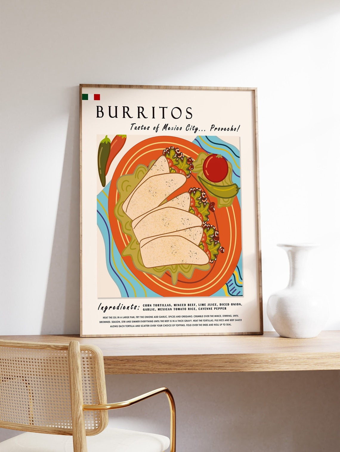 Kna Prints - Mexican Burrito Food Poster, Food Art, Food Poster, Mexico ...