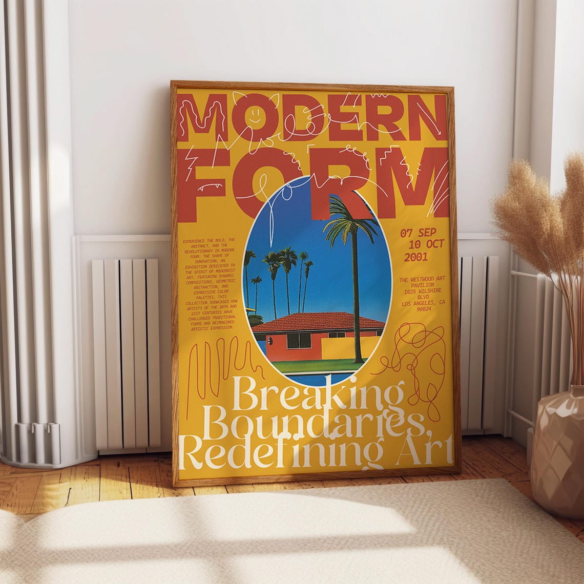 Kna Prints - Midcentury House With Palm Trees Red Roof Yellow Wall ...