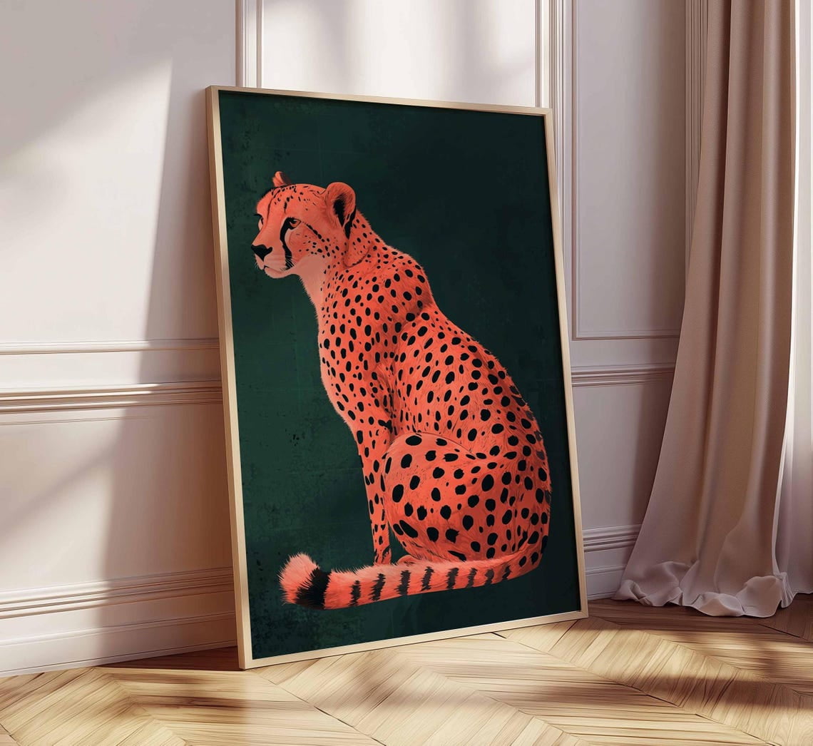 Kna Prints - Minimalist Cheetah Art Print, Emerald Green , Safari ...