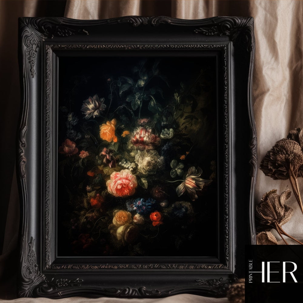 Kna Prints - Moody Wild Garden Flowers In Dark Forest Core Cottagecore ...