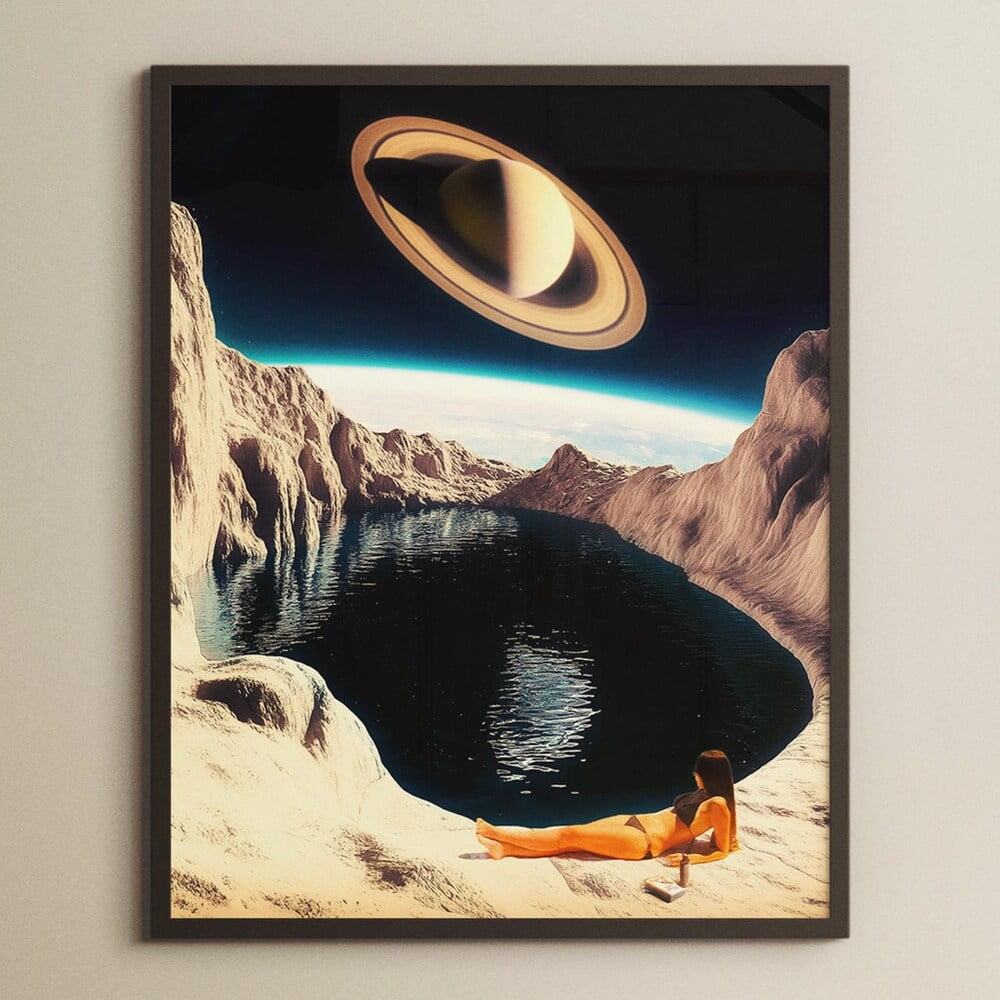 Kna Prints - Moon Pool, Retro Futurism Art By Taudalpoi: Cosmic Artwork ...