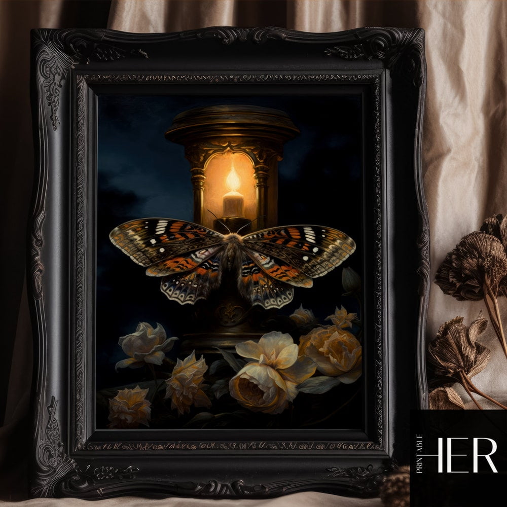 Kna Prints - Moth And Candle Dark Botanical Cottagecore Academia ...