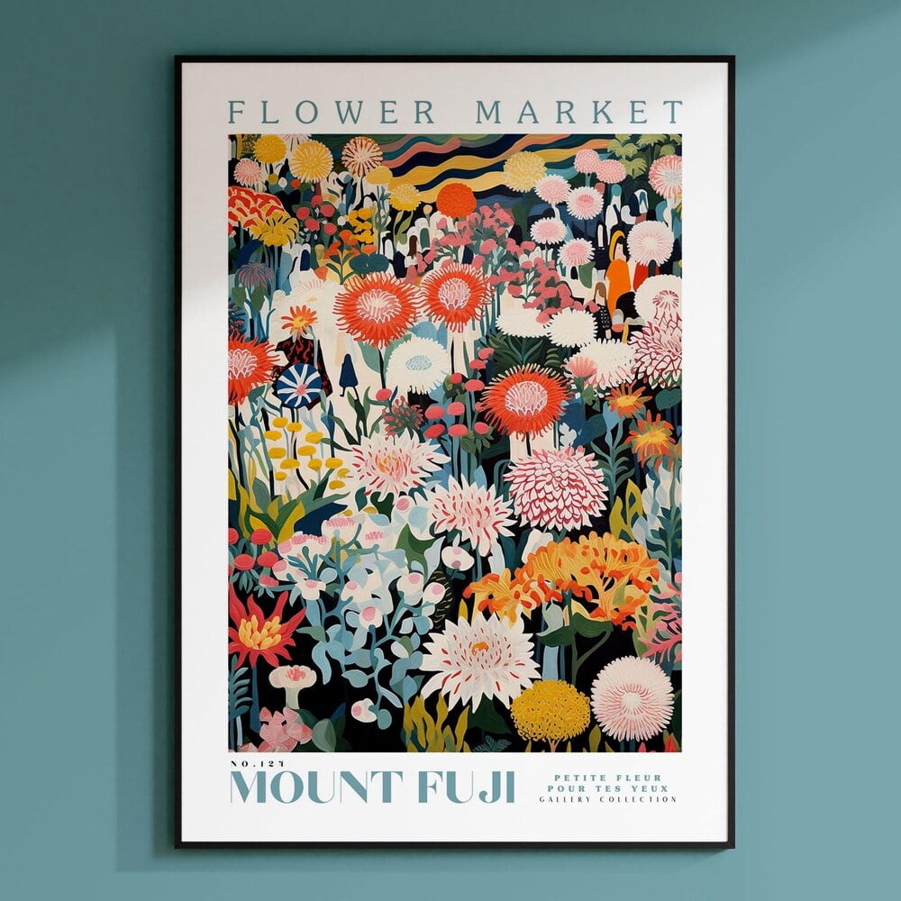 Kna Prints - Mount Fuji Flower Market Poster, Fuji Floral Art, Japan ...