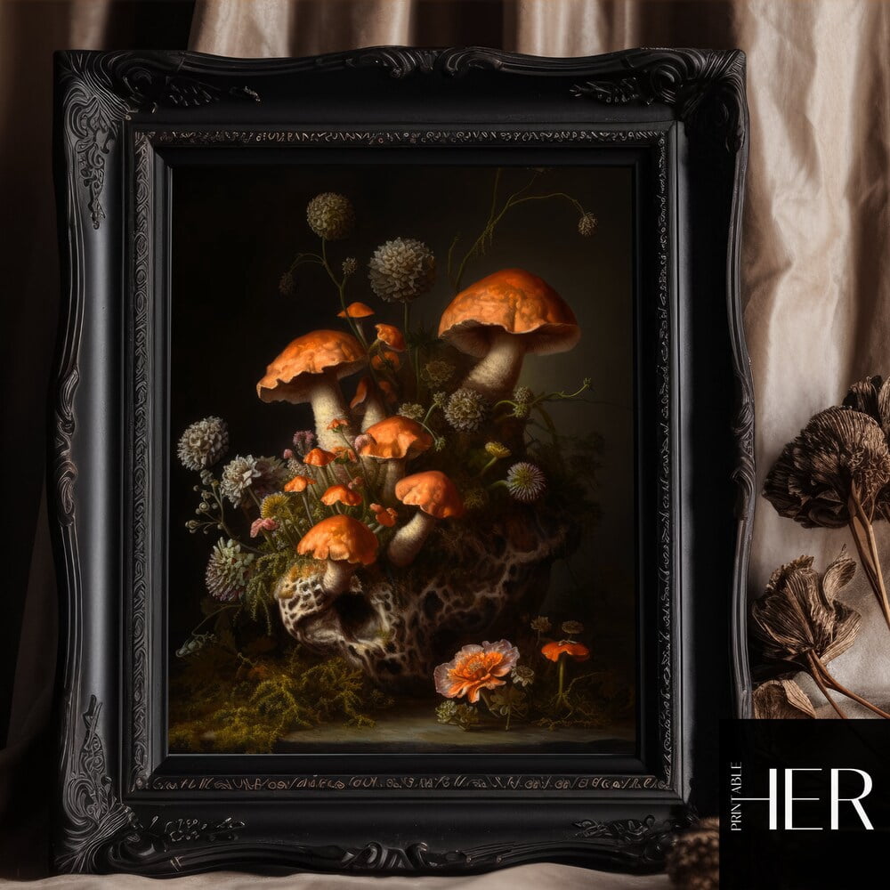Kna Prints - Mushrooms And Moss - Still Life Dark Academia Botanical ...