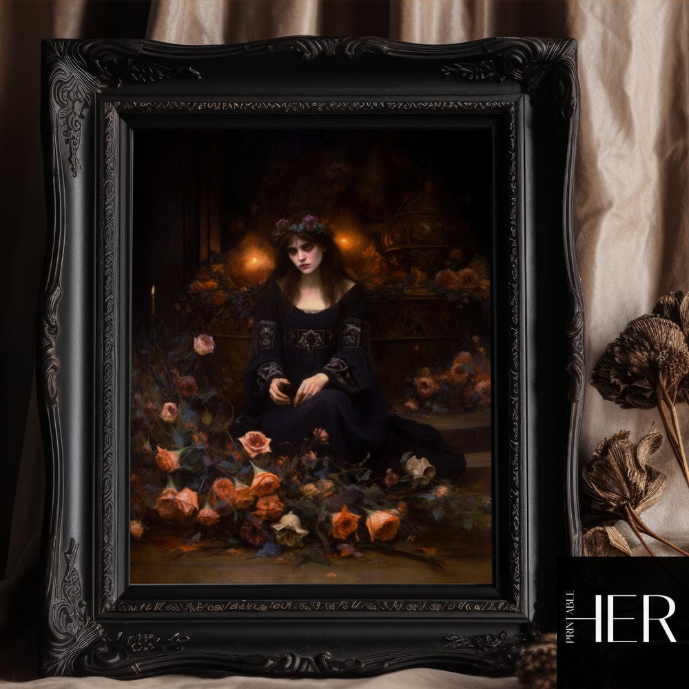 Kna Prints - Mystical Woman Tired Witch Dark Academia Gothic Floral ...