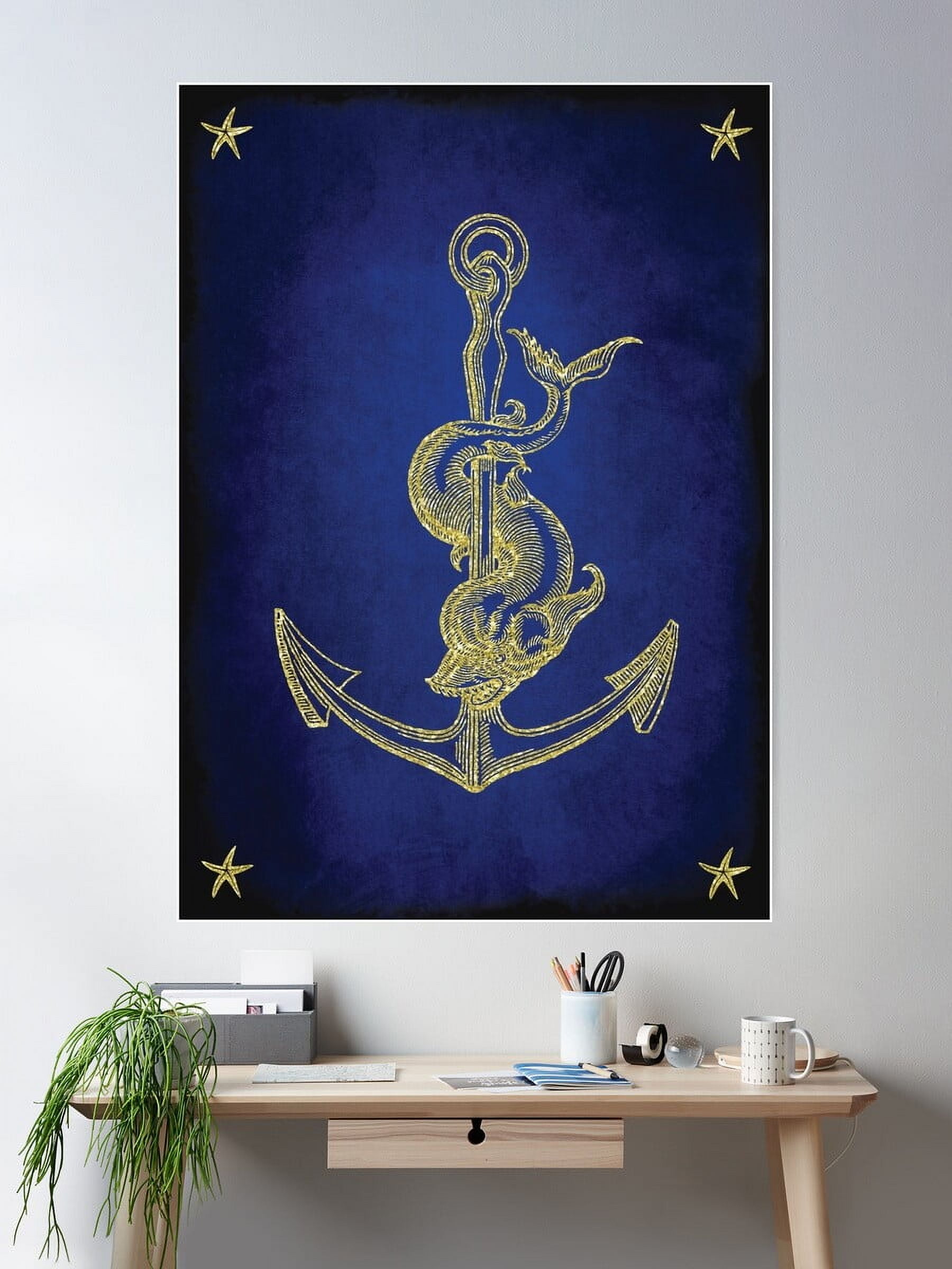 Kna Prints - Nautical Vintage Gold Anchor Poster, UNFRAMED-16x24 ...