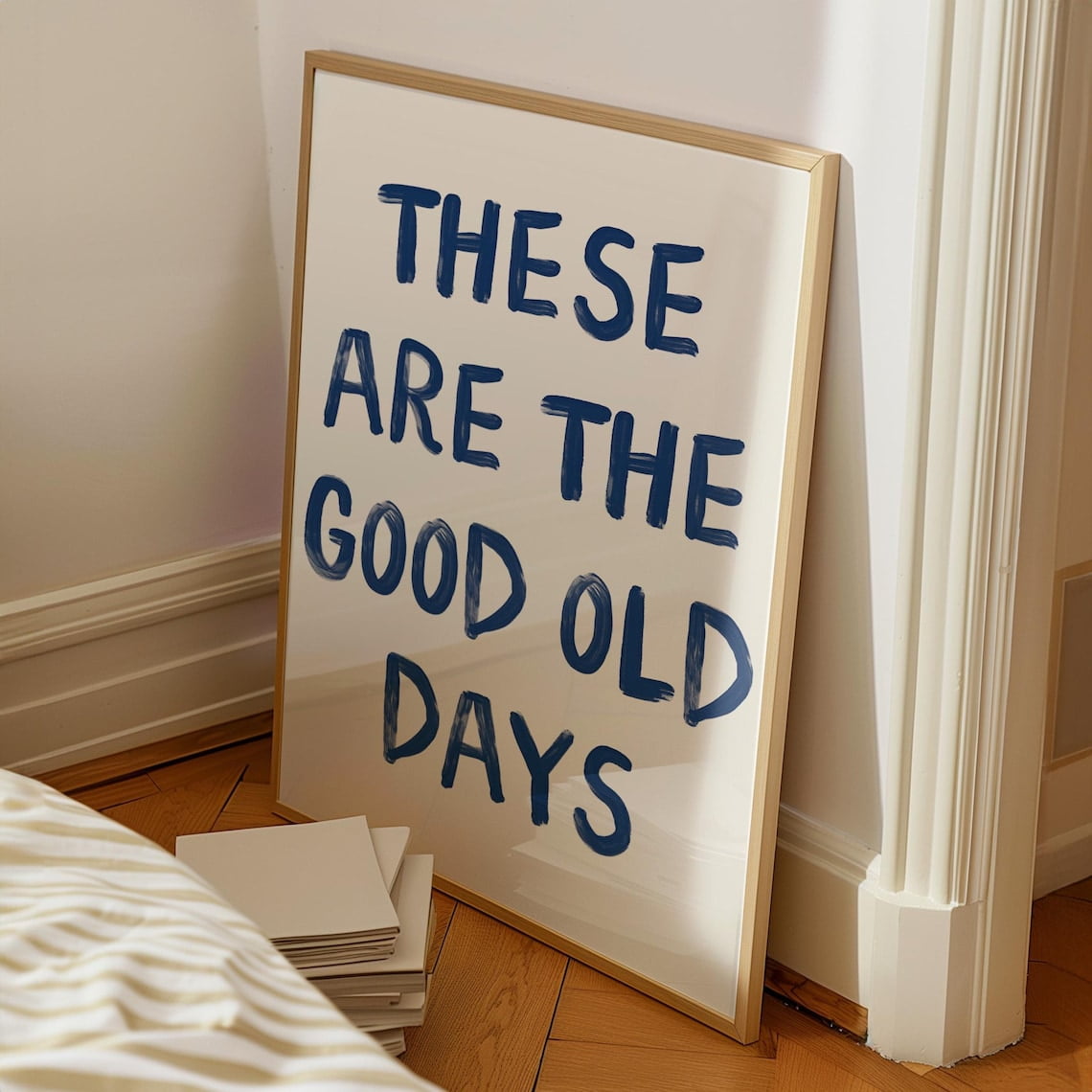 Kna Prints - Navy Blue Good Old Days Print, Trendy Wall Art, , Retro ...