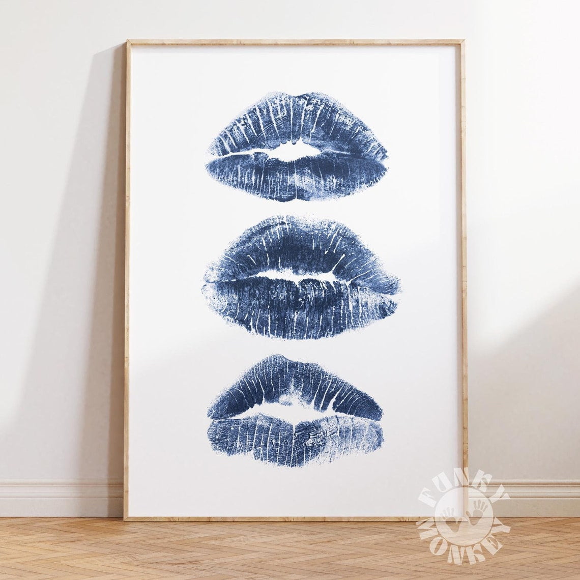 Kna Prints - Navy Wall Art, Kiss Lips Poster, Trendy Wall Art, Blue ...
