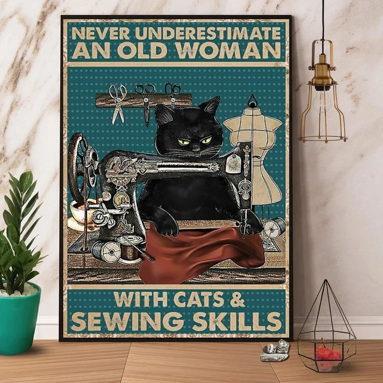 Kna Prints - Never Underestimate An Old Woman With Cats & Sewing Paper ...