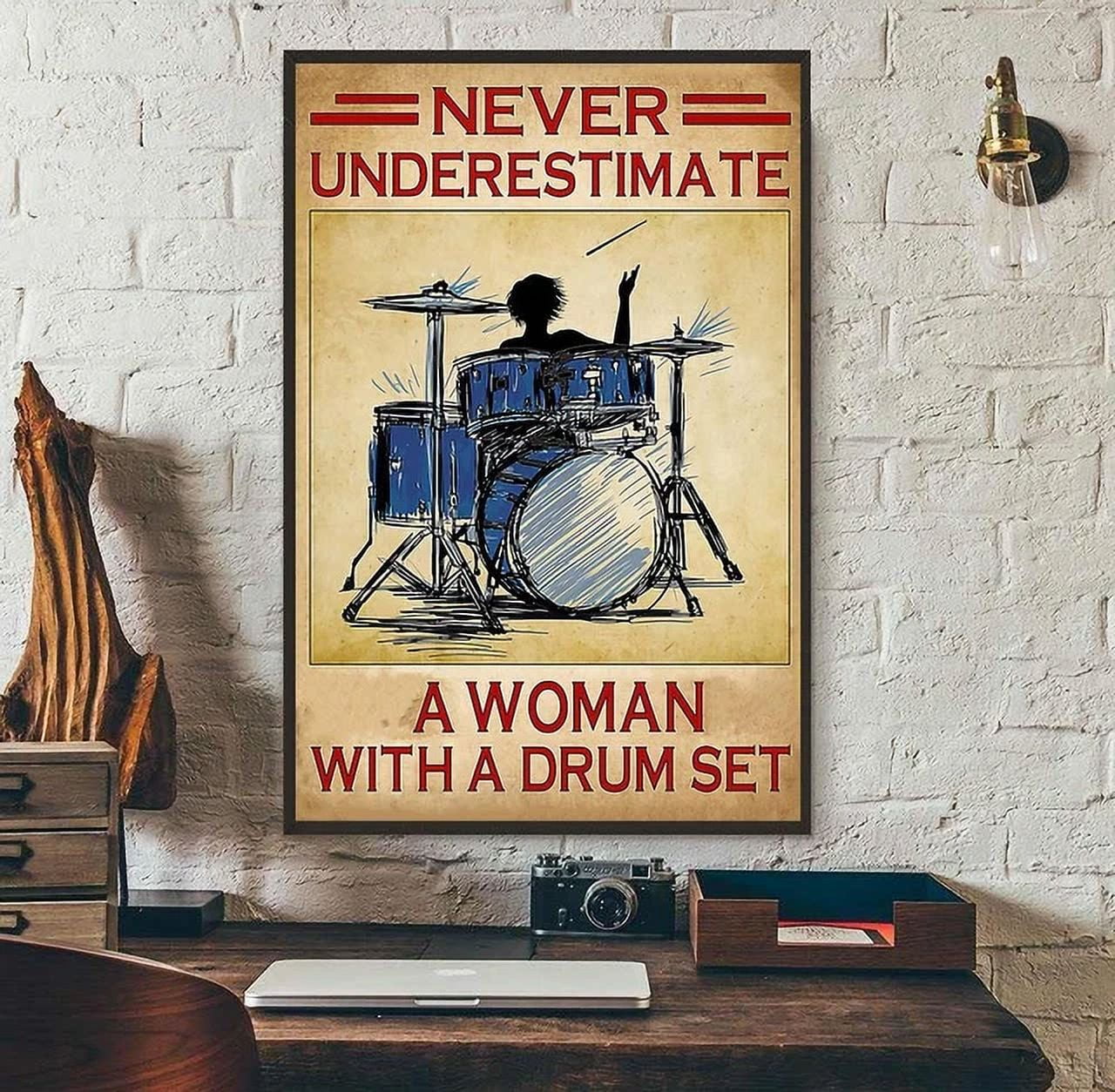 Kna Prints - Never Underestimate A Woman With Drum Set Vertical Poster ...