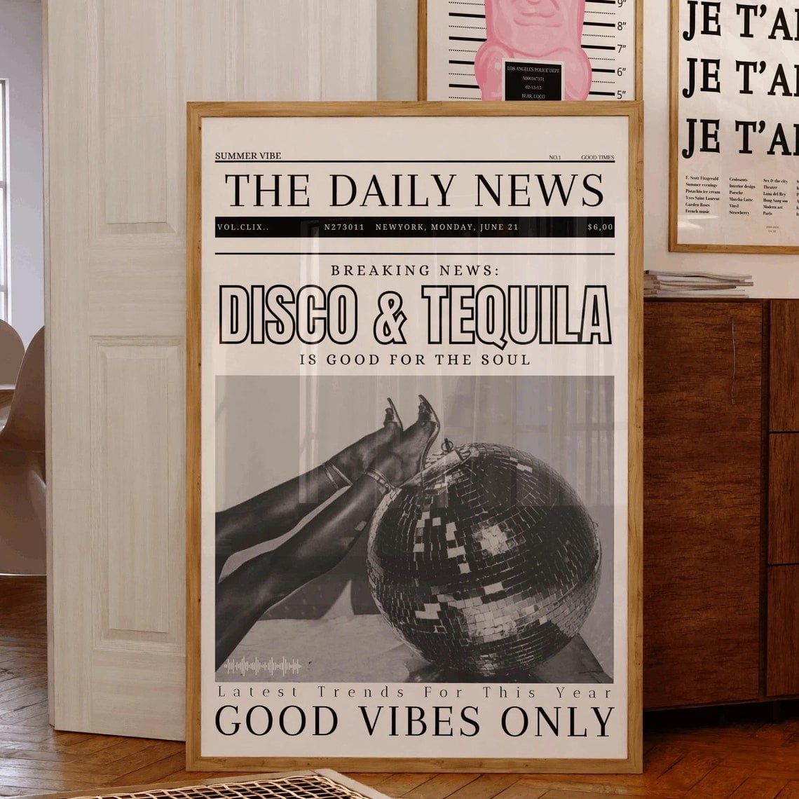 Kna Prints - Newspaper Poster, Disco Print, 70S Wall Art, Preppy Wall ...