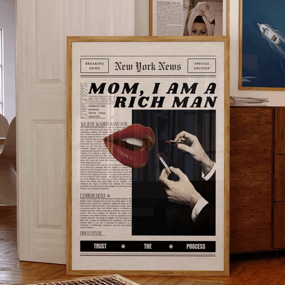 Kna Prints - Newspaper Print, Mom I Am A Rich Man Poster, Red Aesthetic ...