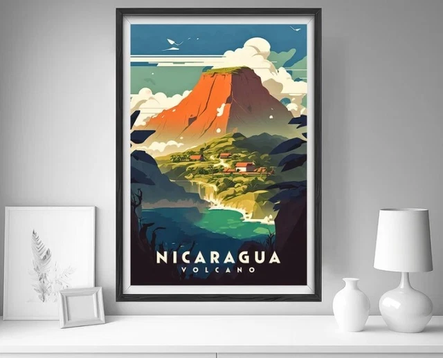 Kna Prints - Nicaragua Volcano Travel Poster,Nicaragua Volcano Wall Art Print,Nicaragua Paint ...