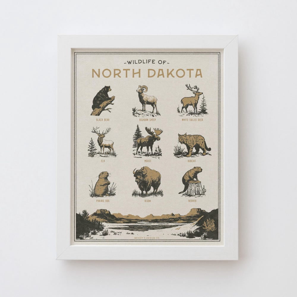 Kna Prints - North Dakota Wildlife Wall Art Print - Vintage Animal ...