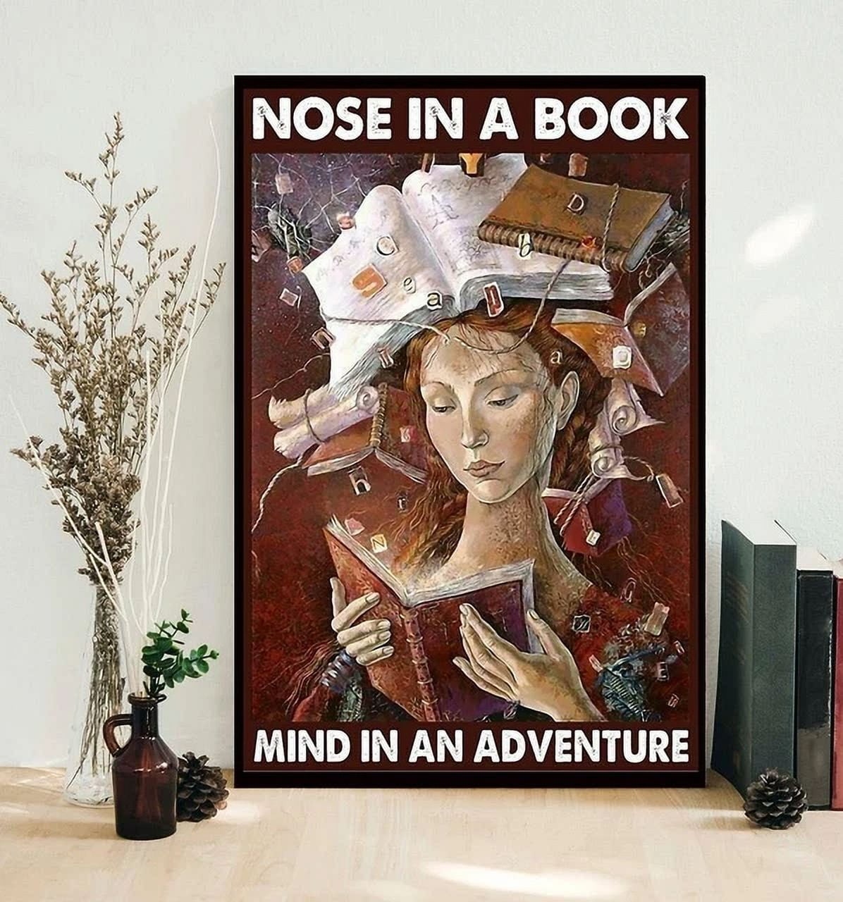 Kna Prints - Nose In A Book Mind In An Adventure Poster Home Decor, Vintage Art Print, Haging ...