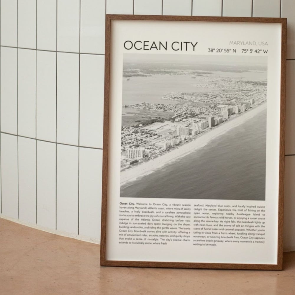 Kna Prints - Ocean City Md B&W Print, Vintage Travel Wall Art, Black White Poster, Coastal Decor ...