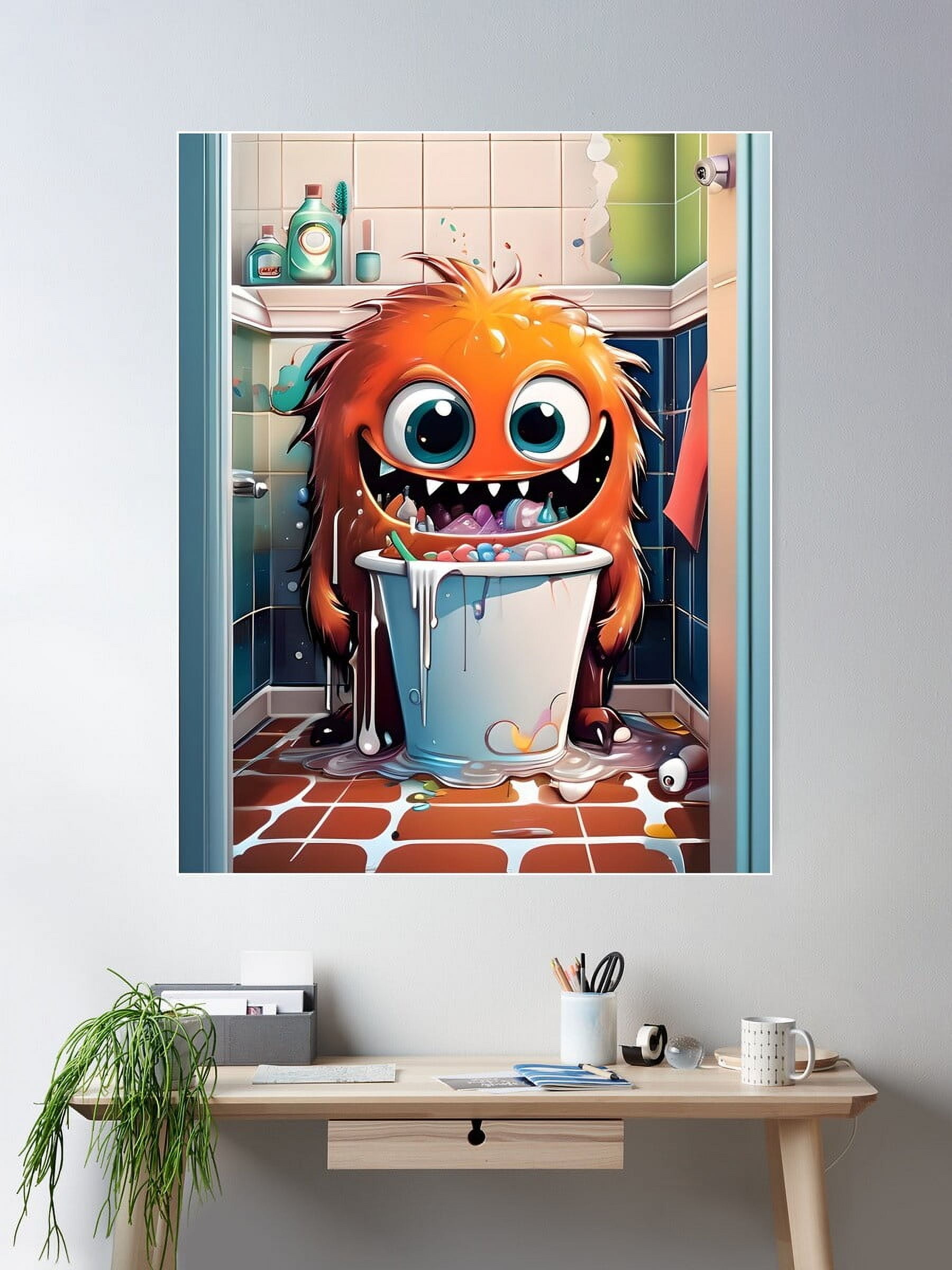 Kna Prints - Orange Bathroom Monster Poster Wall Art, Modern Wall Decor ...