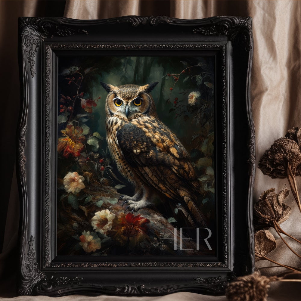Kna Prints - Owl Dark Forest Core Cottagecore Academia Gothic Floral ...