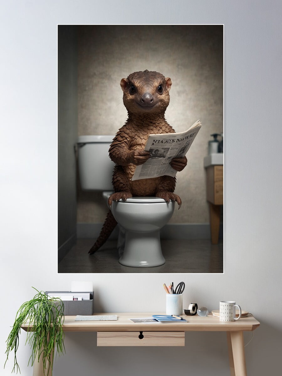 Kna Prints - Pangolin Humor Reading Newspaper Illustration Poster ...