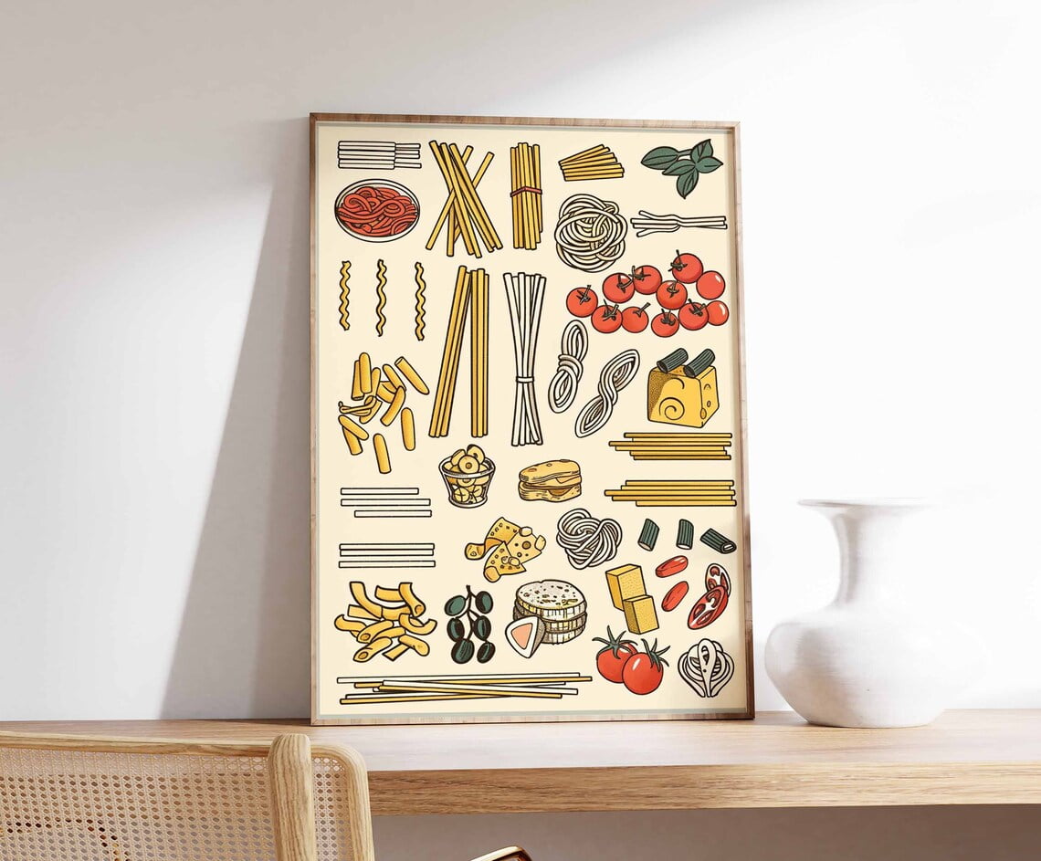 Kna Prints - Pasta Poster, Pasta Art, Italian Food Print, Kitchen Decor ...