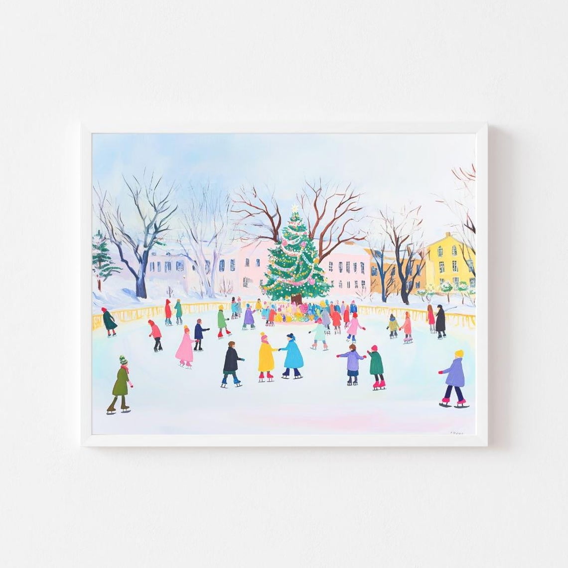 Kna Prints - Pastel Ice Skating Rink Painting Tree Wall Art Print ...
