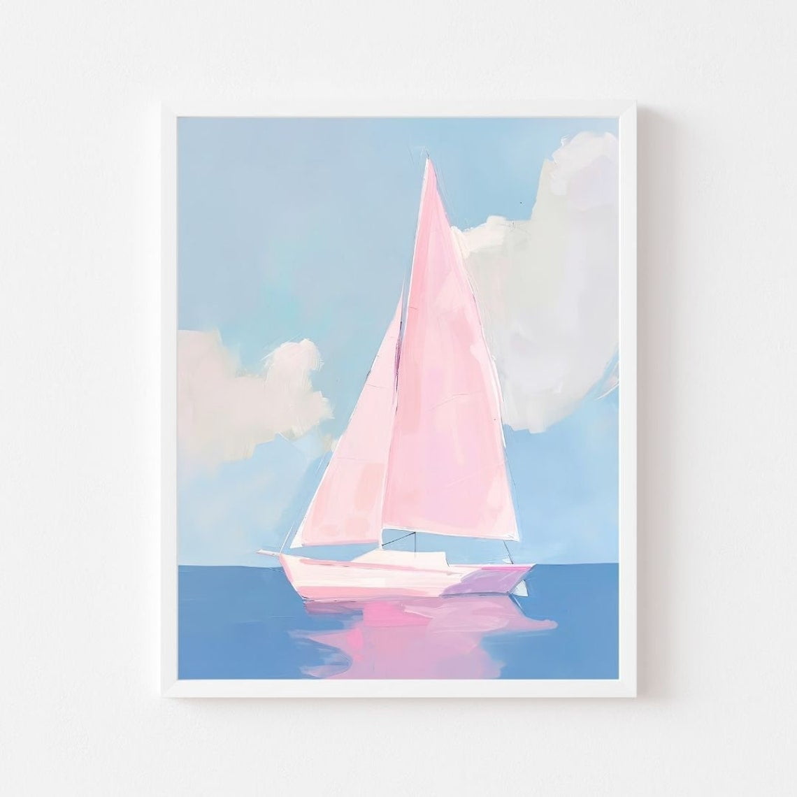 Kna Prints - Pastel Pink Sailboat Painting Coastal Summer Boat Wall Art ...