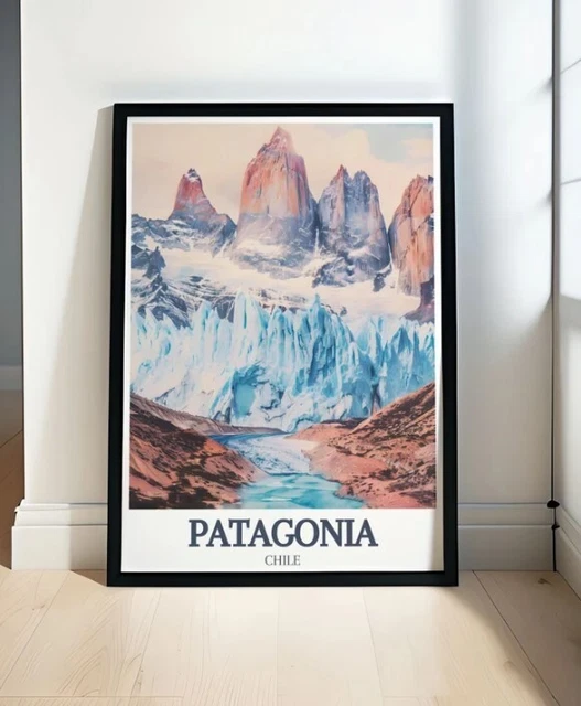 Kna Prints - Patagonia Travel Poster - Fitz Roy Mountain & Perito Moreno Glacier Artwork For ...