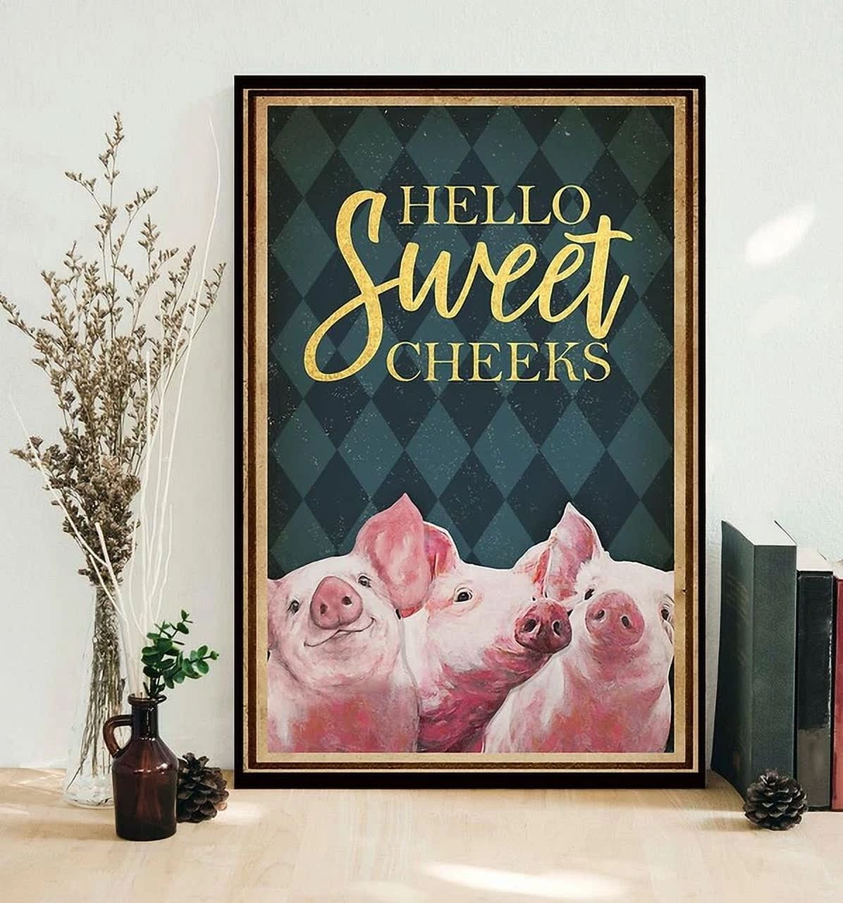 Kna Prints - Pigs Why Hello Sweet Cheeks Poster Home Decor, Vintage Art ...