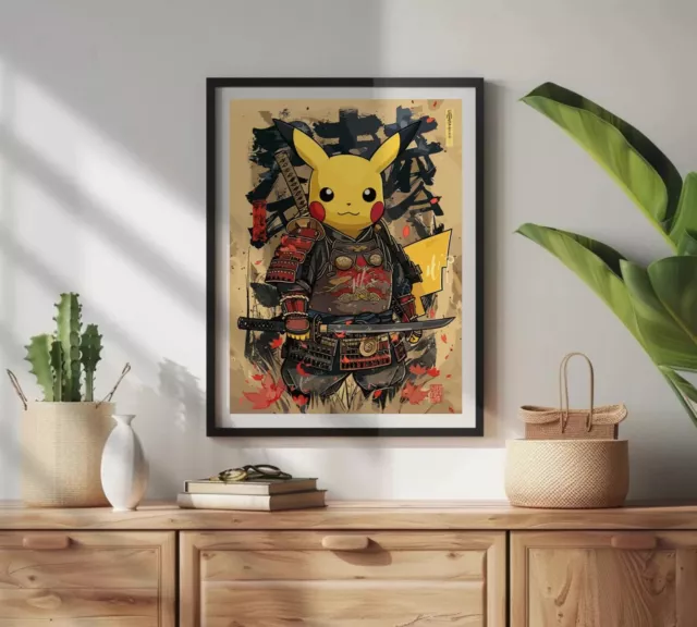 Kna Prints - Pikachu Samurai Poster - Japanese Tapestry Style Wartrior ...