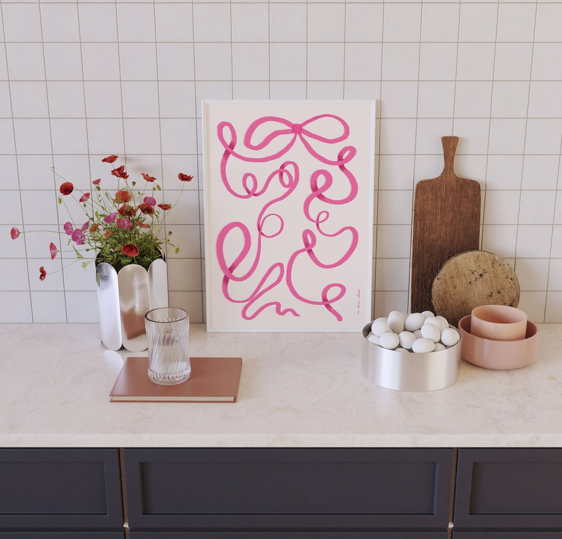 Kna Prints - Pink Bow Art Print Poster (A1 Size), Hand Drawn Bow Print ...