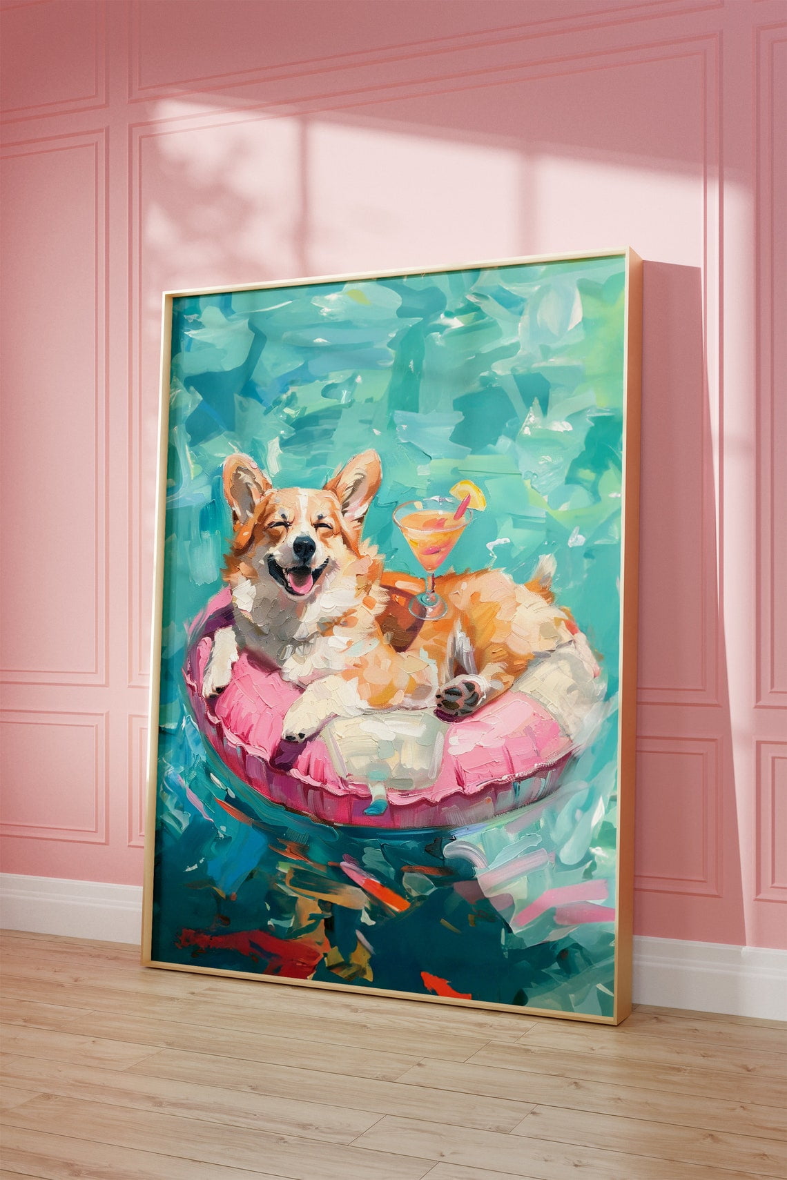 Kna Prints - Pink Corgi Print, Funky Poster, Preppy Art, Corgi Dog, Bar ...