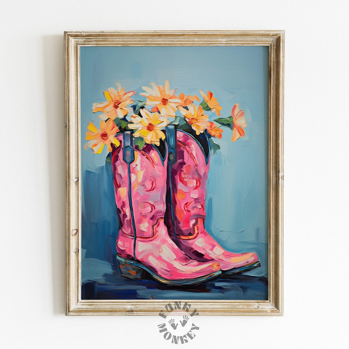 Kna Prints - Pink Cowgirl Boots Art, Retro Western Print, Funky Trendy ...
