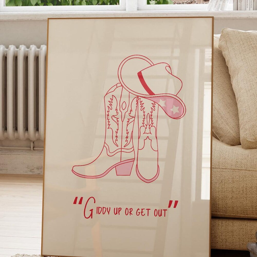 Kna Prints - Pink Cowgirl Print Preppy Western Decor Giddy Up Or Get ...