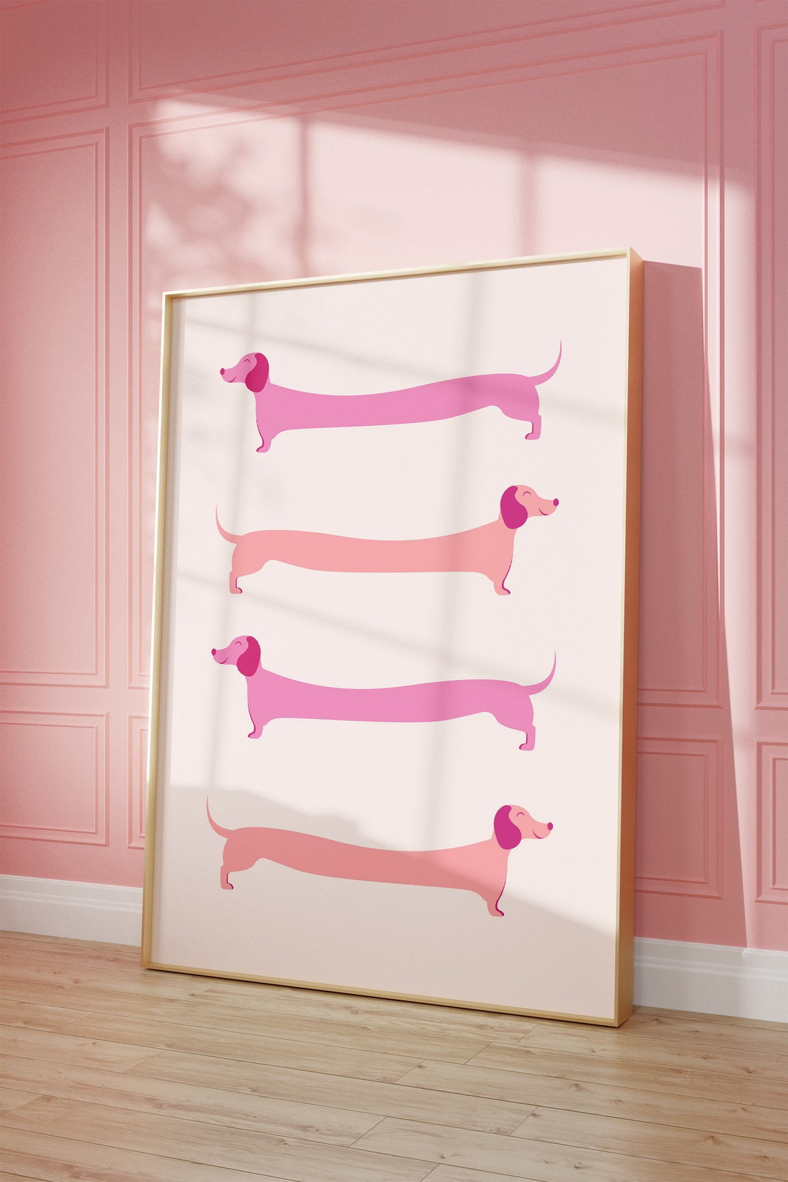 Kna Prints - Pink Dachshund Print, Kids Room Poster, Preppy Art ...