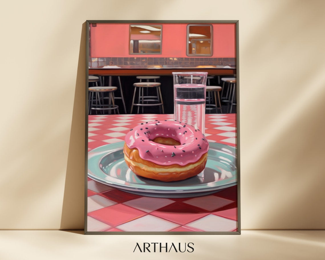 Kna Prints - Pink Donut Print Preppy Dorm Room Wall Art Western Cafe ...
