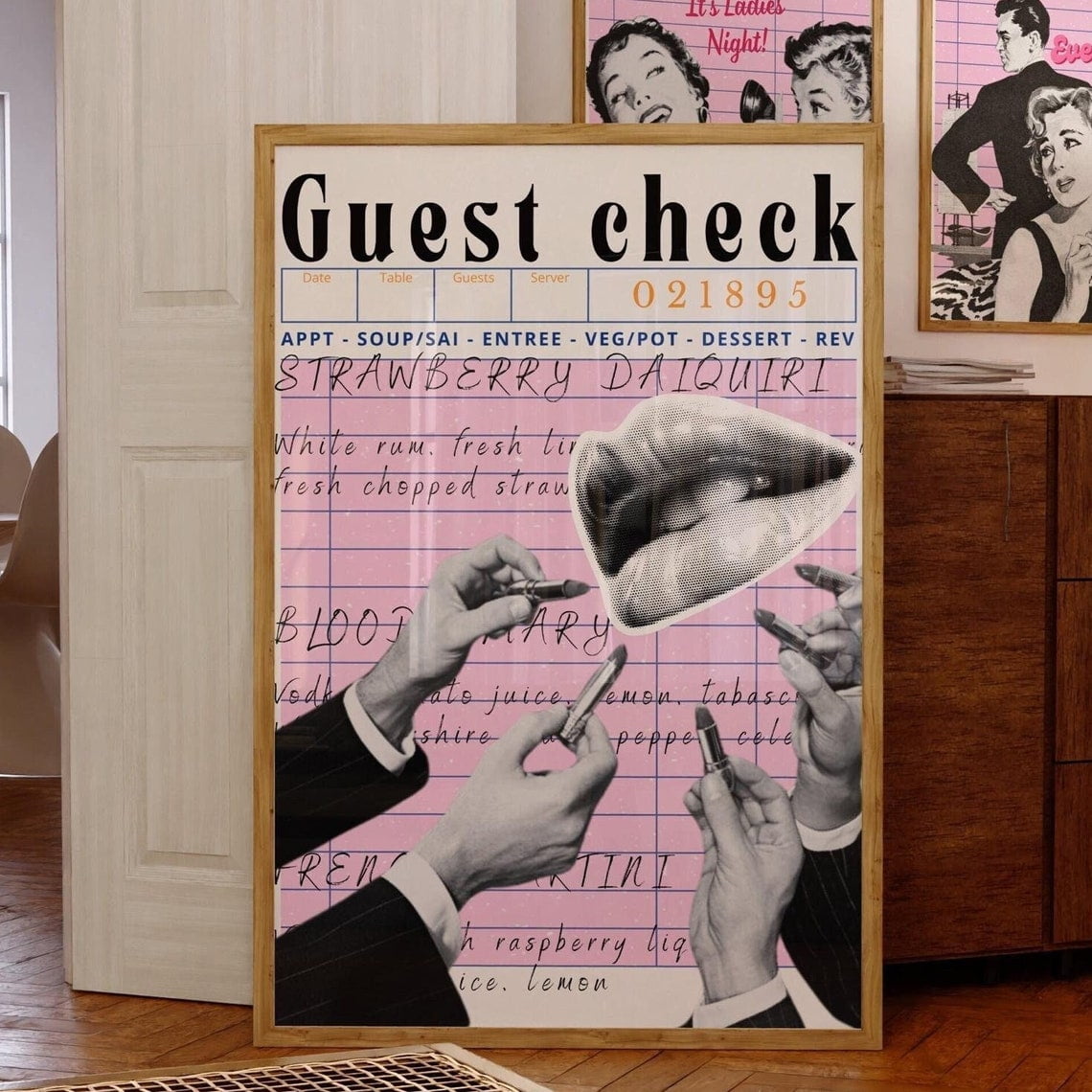 Kna Prints - Pink Guest Check, 70S Art, Girly Wall Art, Dopamine Decor, Pink Print, Retro Poster ...