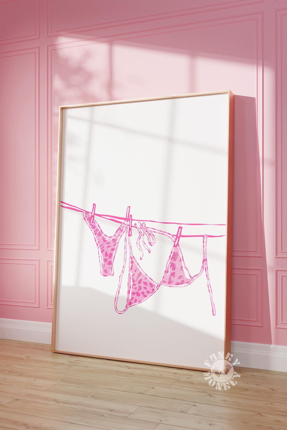 Kna Prints - Pink Leopard Bikini Print, Retro Bikini On Clothesline ...