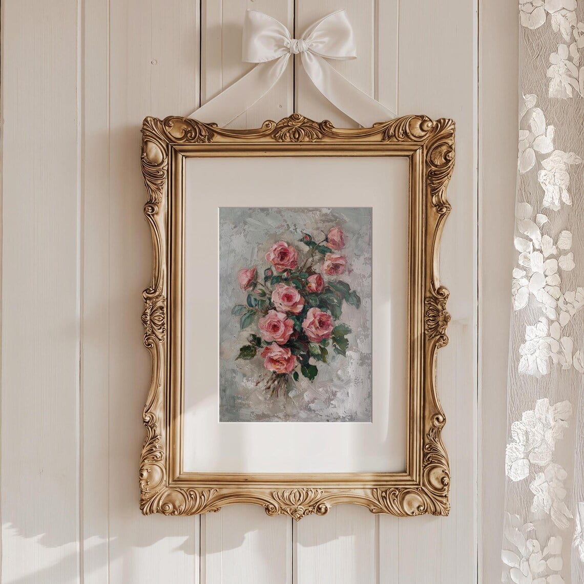 Kna Prints - Pink Roses Wall Art, Coquette Flower Print, Vintage Pink ...