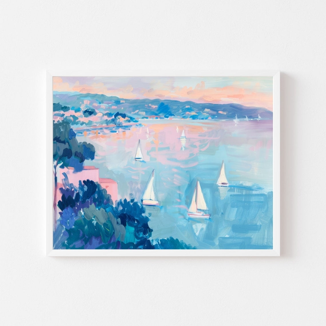 Kna Prints - Pink Sailboats Seascape Pastel South Of France Painting ...